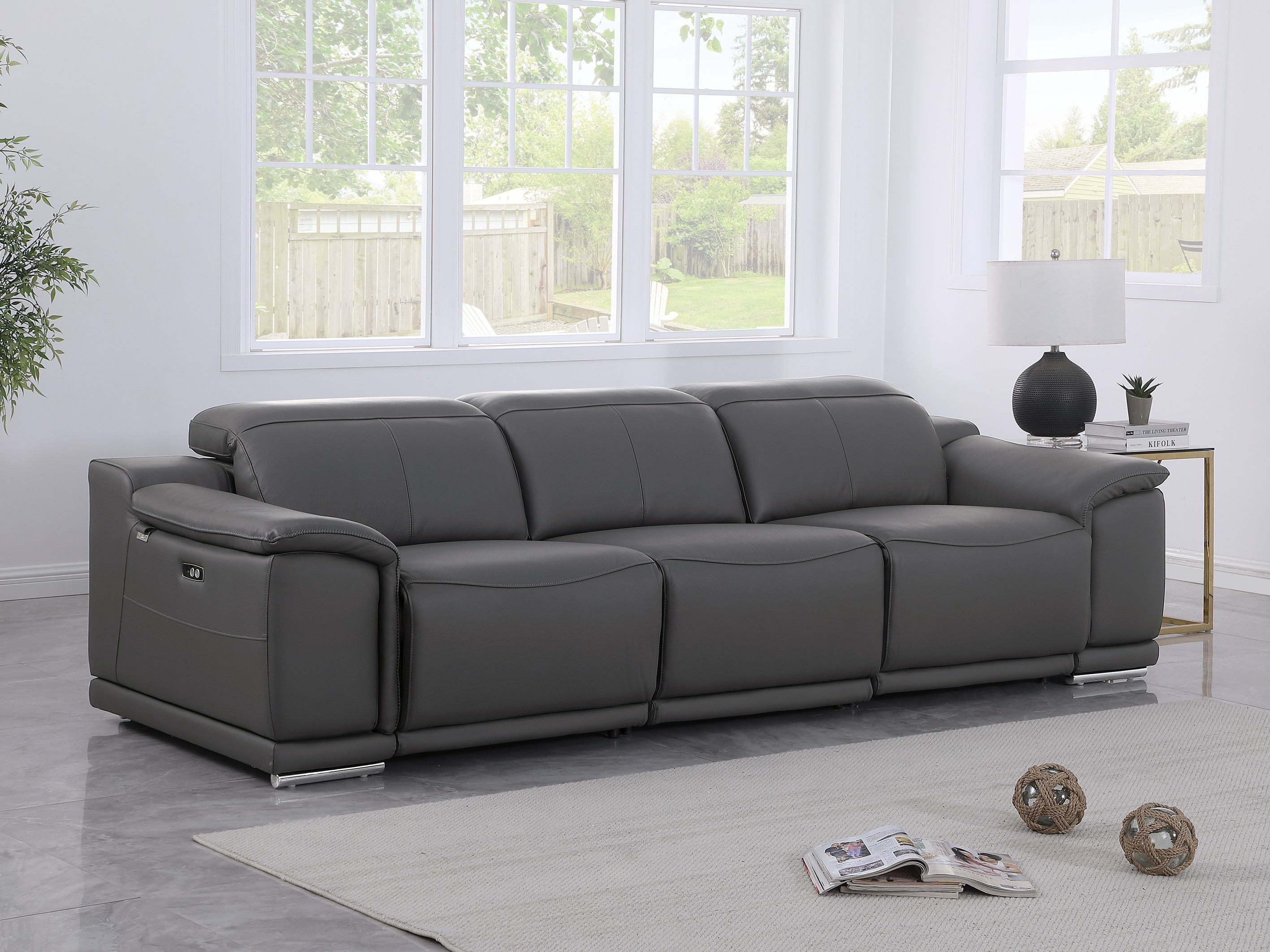9762 DivanItalia Dark Grey Top Grain Italian Leather Power Reclining ...